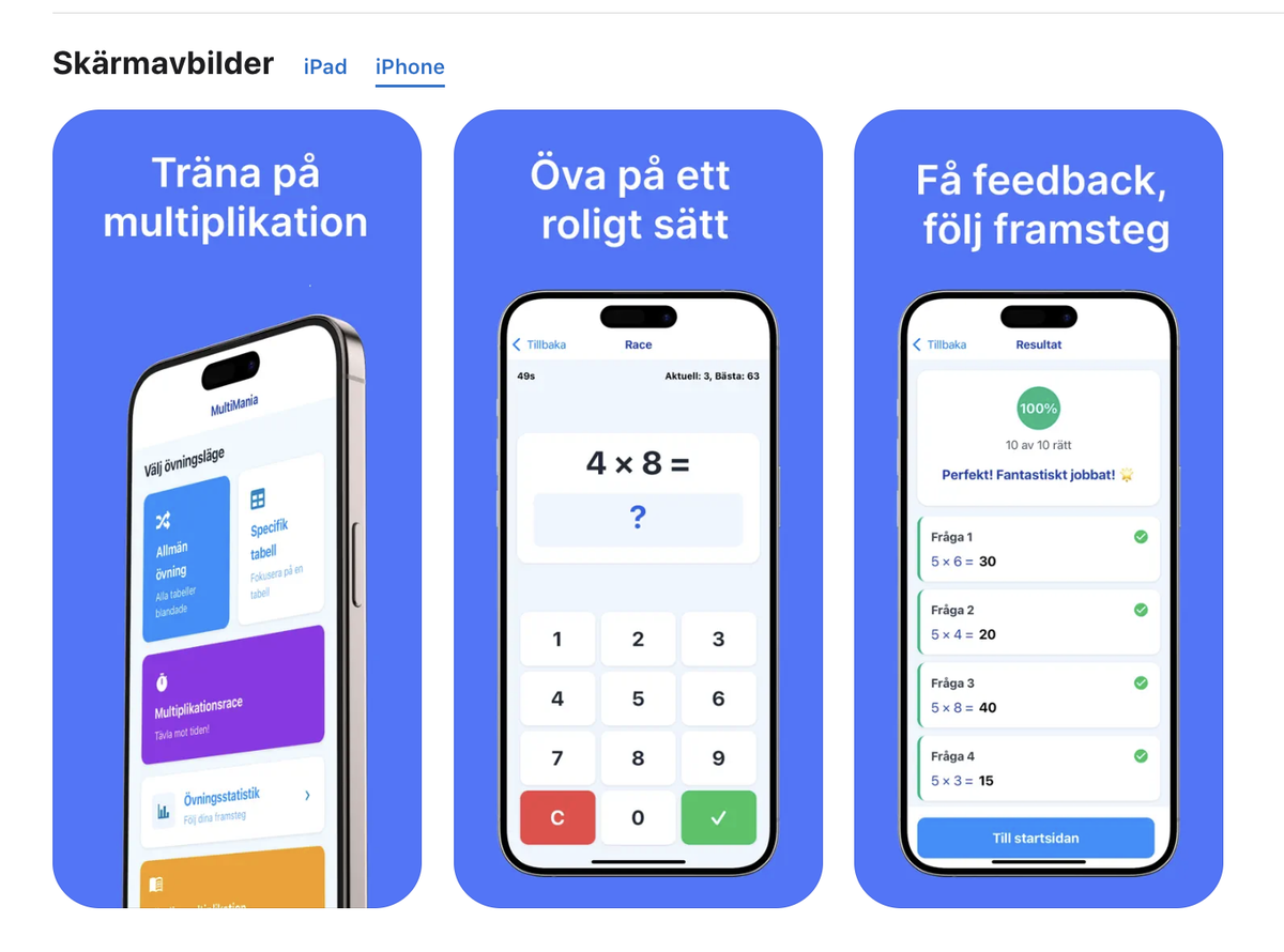 MultiMania: Gratis app för multiplikationsträning